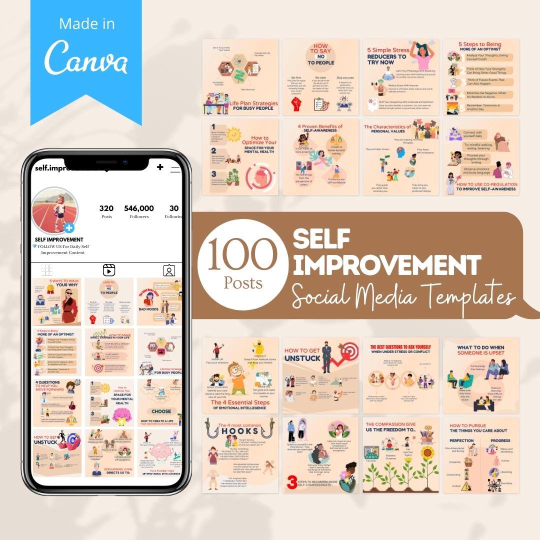 100 Self Improvement Posts - Social Media Templates – Viralcontent.design