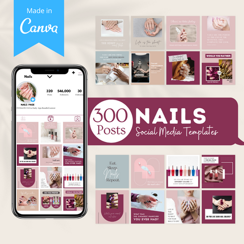 300 Nails Posts - Social Media Canva Templates – Viralcontent.design
